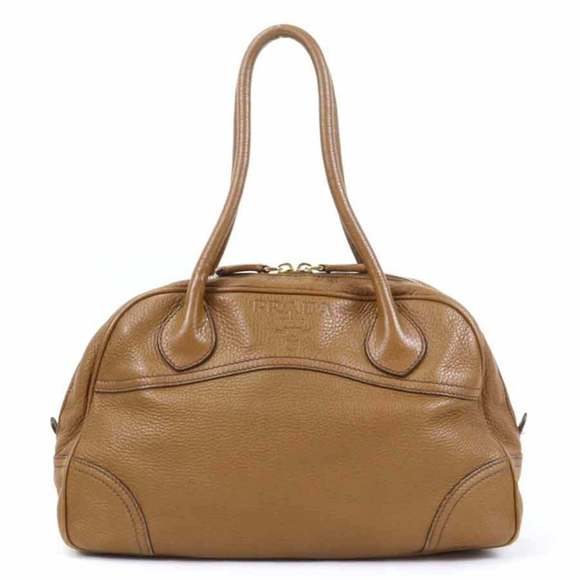 Prada | Bags | Prada Handbag Logo Leather Brown Gold Unisex | Poshmark